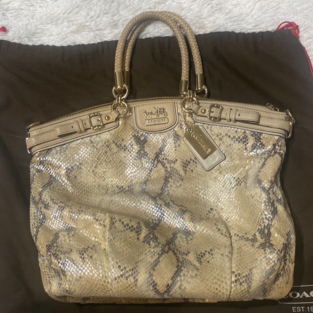 Coach Madison Lindsey Python Leather Satchel Purse - Gem